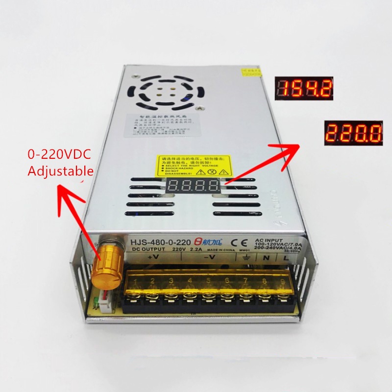 2.2A Adjustable 480W 0-220V Switching Power Supply HJS-480-0-220 DC voltage regulated SMPS with ...