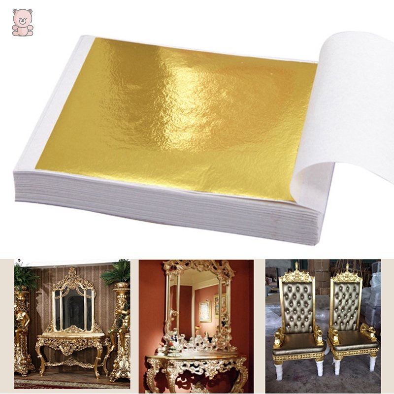 100 Pcs/set 24K Gold Leaf Sheets for Art Crafts Design Gilding Framing ...