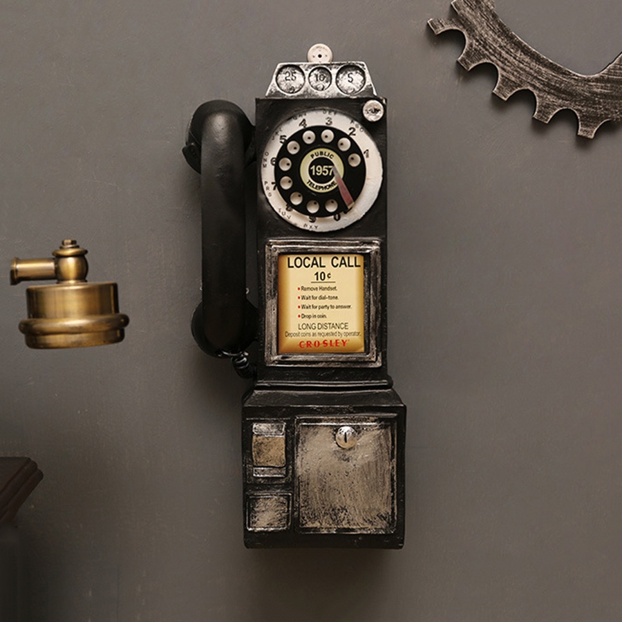 1PC Wall-Mounted Pay Phone Model Vintage Booth Telephone Figurine ...