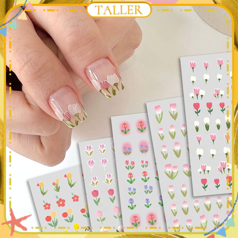 Ready Stcok 3d Nail Art Stickers Fresh Tulip Pink Flower Self-adhesive ...