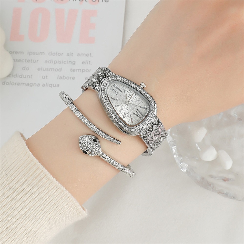 Women's Full Diamond Snake Shaped Watch Bracelet Set Diamond Snake ...