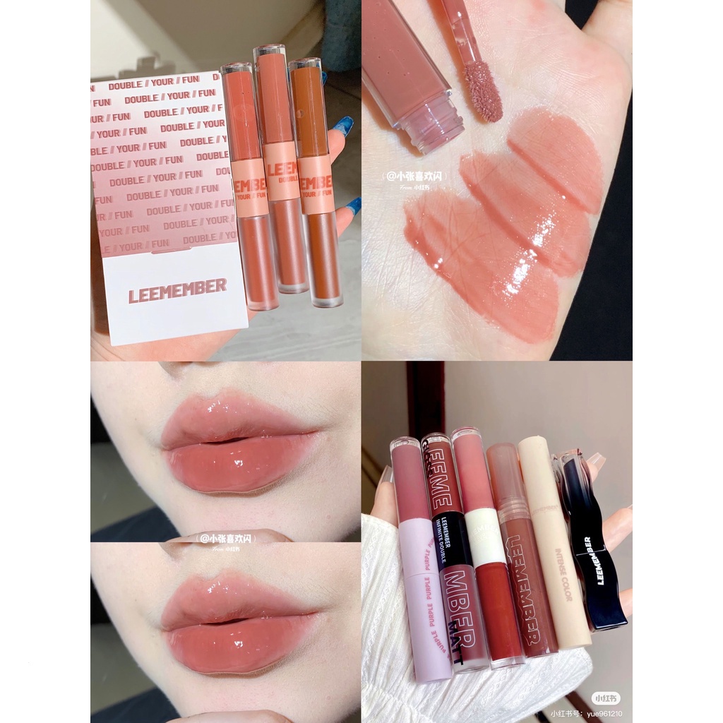 LEEMEMBER Mengmeng double-headed lip glaze lip base mouth red lip mud matte mirror Water Light ...