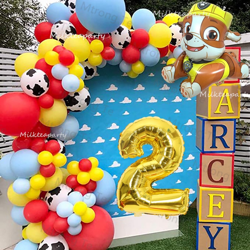 86pcs Paw Patrol Balloon Garland Arch Kit 32inch Gold Number Rubble Dog Patrol Theme Kids ...