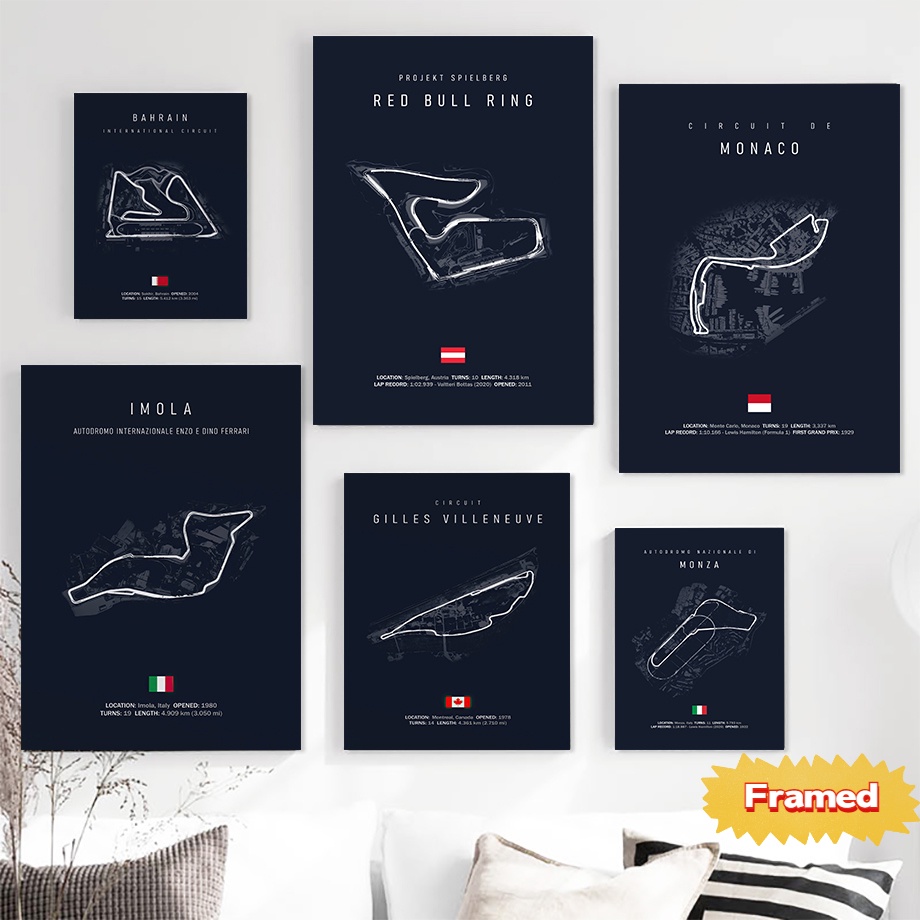 F1 Track Canvas City Map Poster with Frame Living Room Decoration Study ...