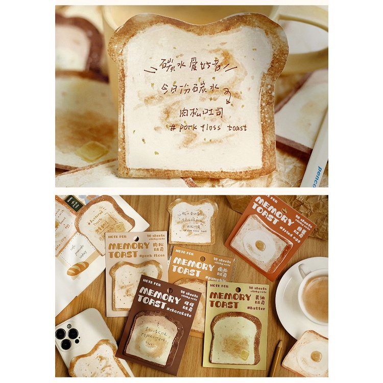 30 Pcs Cute Sticky Notes Cartoon Sticky Notes Toast Shape Markers Flags ...