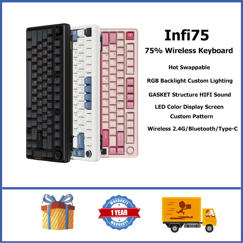Infi75 Wireless Mechanical Keyboard 75% GASKET RGB Smart Display Hot ...