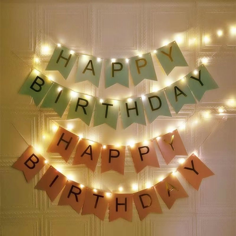 Happy Birthday Banner Flags With Light Wall Background Backdrop Cloth ...