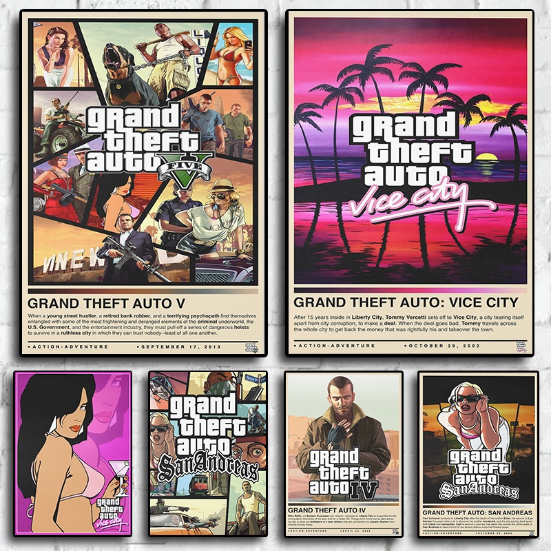 Grand Theft Auto Game Role HD Poster GTA 5 Pictures Living Game Retro ...