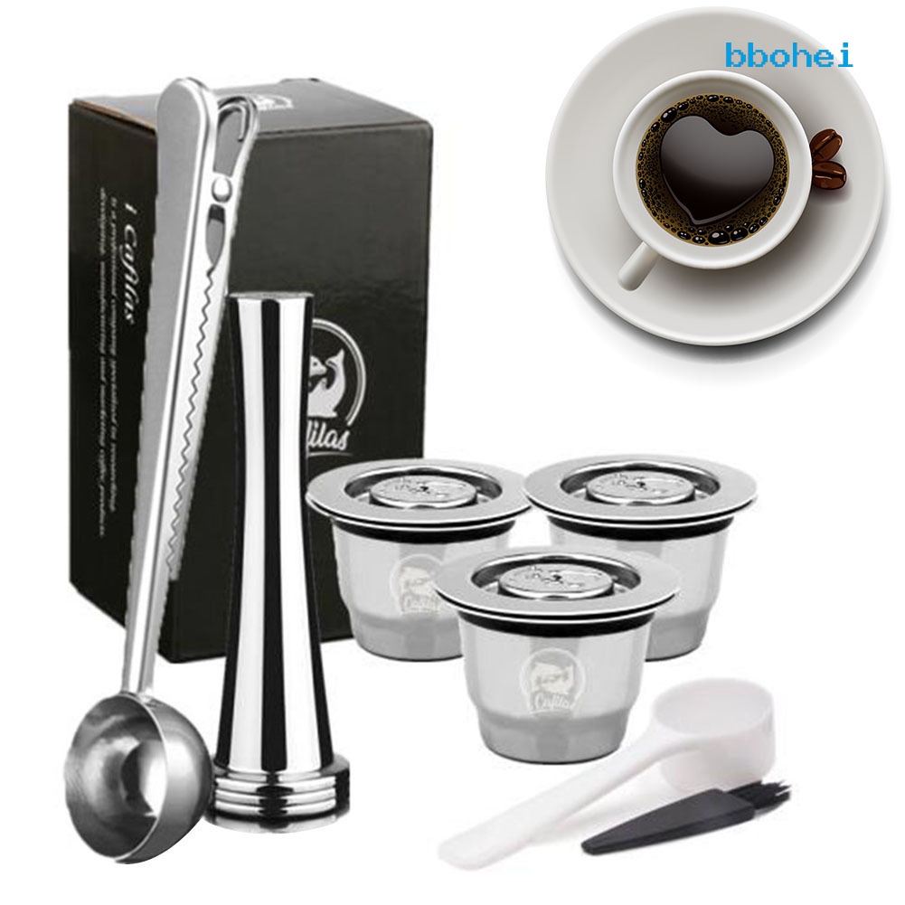 [BBO] Reusable Stainless Steel Coffee Filter Capsule Tamper Spoon Set ...
