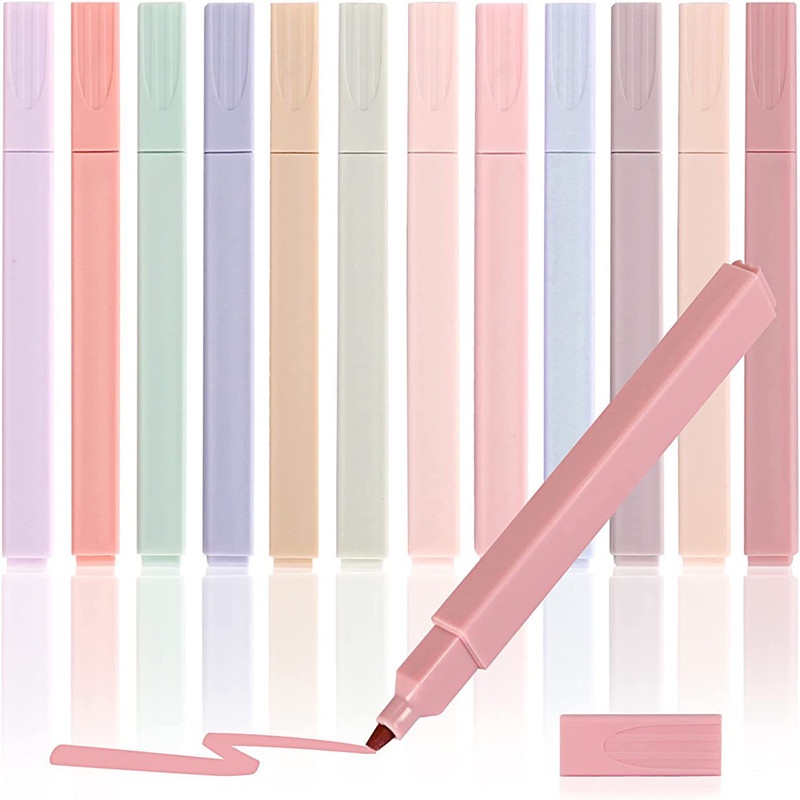 12 Colors Highlighter Set Morandi Color Marker Highlighter Set Colorful ...