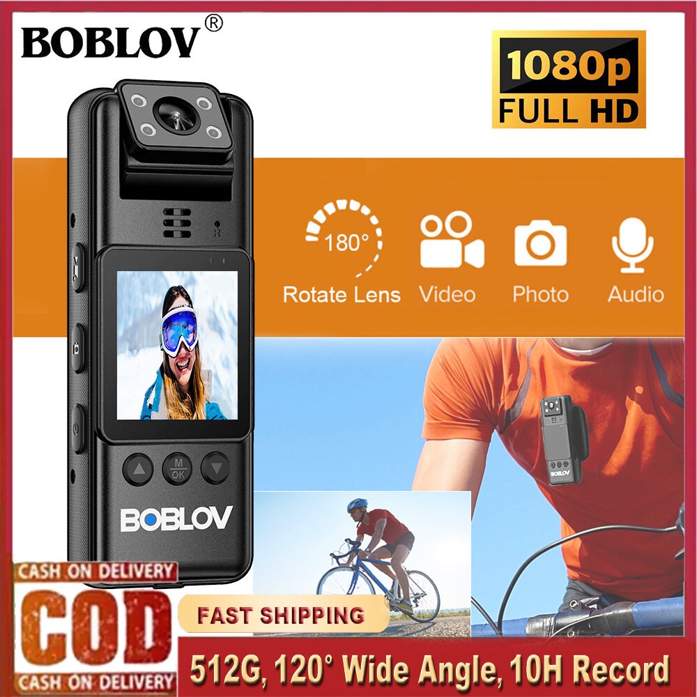 BOBLOV A23 Mini Body Camera Action Camera with 180 Degrees Rotate Lens ...