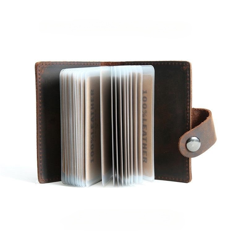 Genuine Leather Vintage Card Holder Cowhide Short Business Card Holder ...