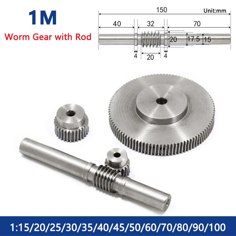 1 Set 1M Worm Gear with Rod Reduction Ratio 1:15/20/25/30/35/40/45/50 ...