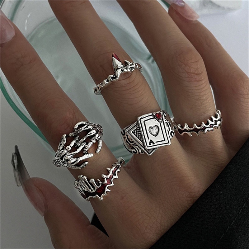 Punk In Poker Skull Rings Set Vintage Silver Color Spades A Blood ...