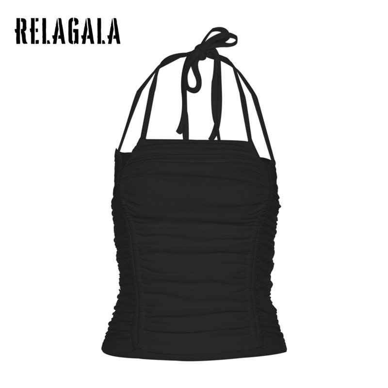 Relagala Womens 2023 New Sexy Fashion Solid Color Straps Hanging Neck