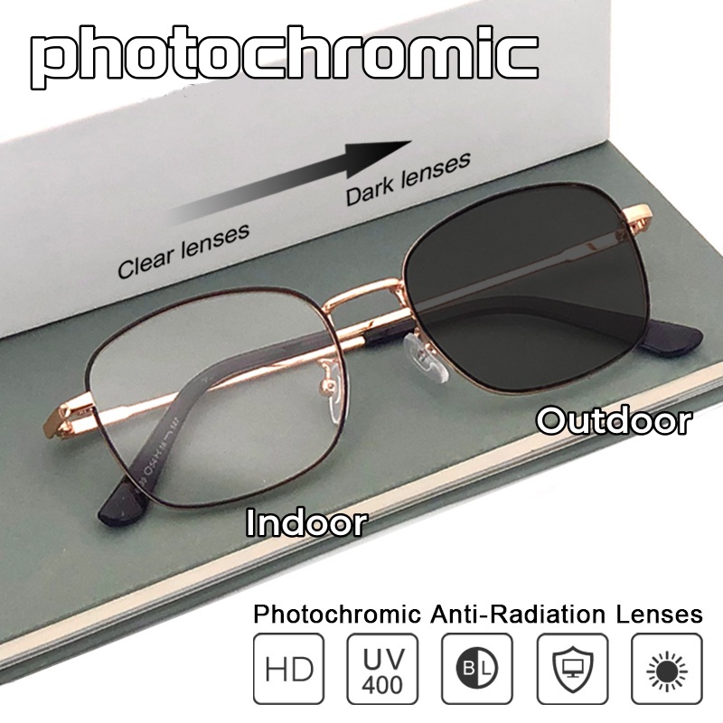 Photochromic Metal Sunglasses Anti Radiation And Blue Light Square ...