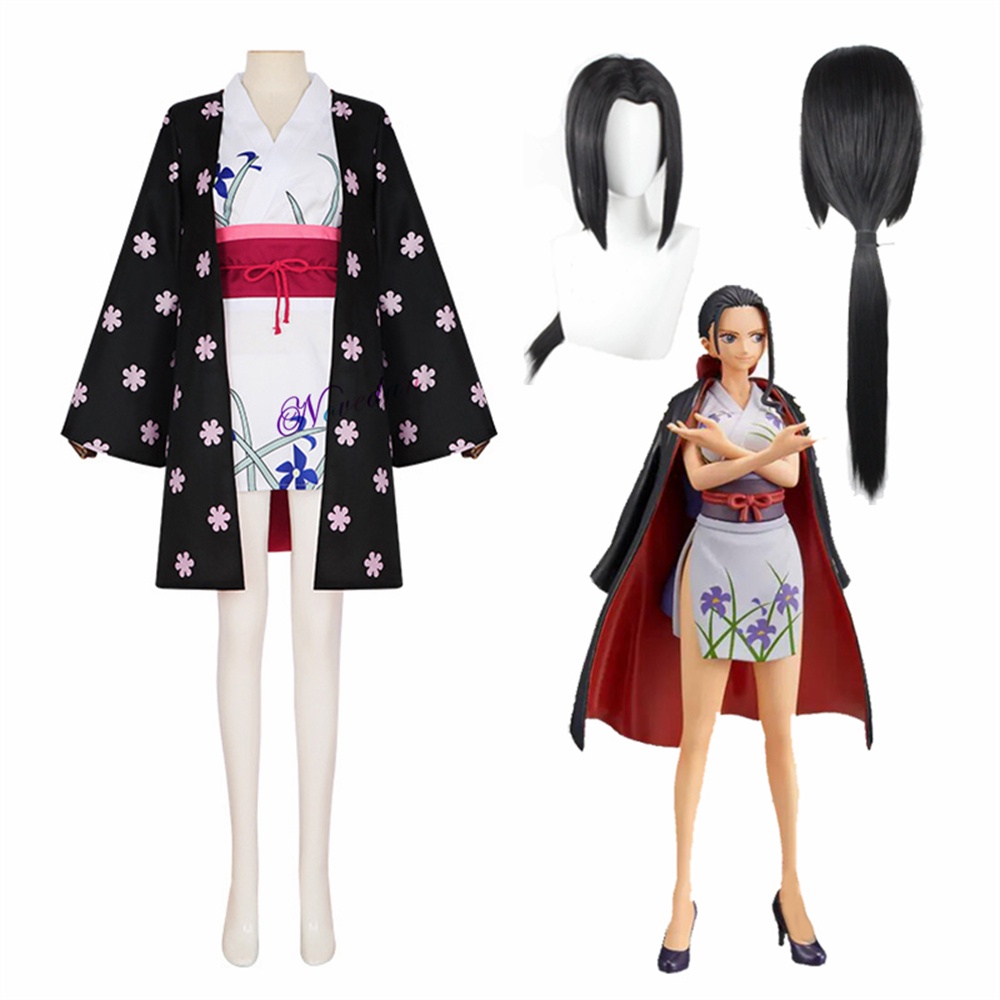 Anime One Onigashima Piece Nico Robin Cosplay Costume Kimono Dress Wig ...