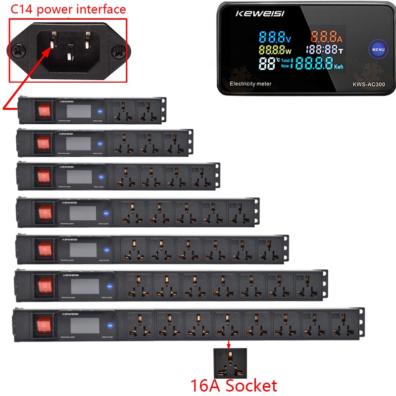 PDU digital display ammeter power distribution unit expansion 16A ...
