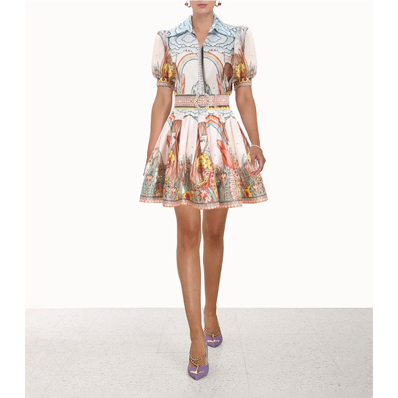 20235 Niche Two-piece Set Printed Silk Linen Shirt Women's Skirt Summer ...