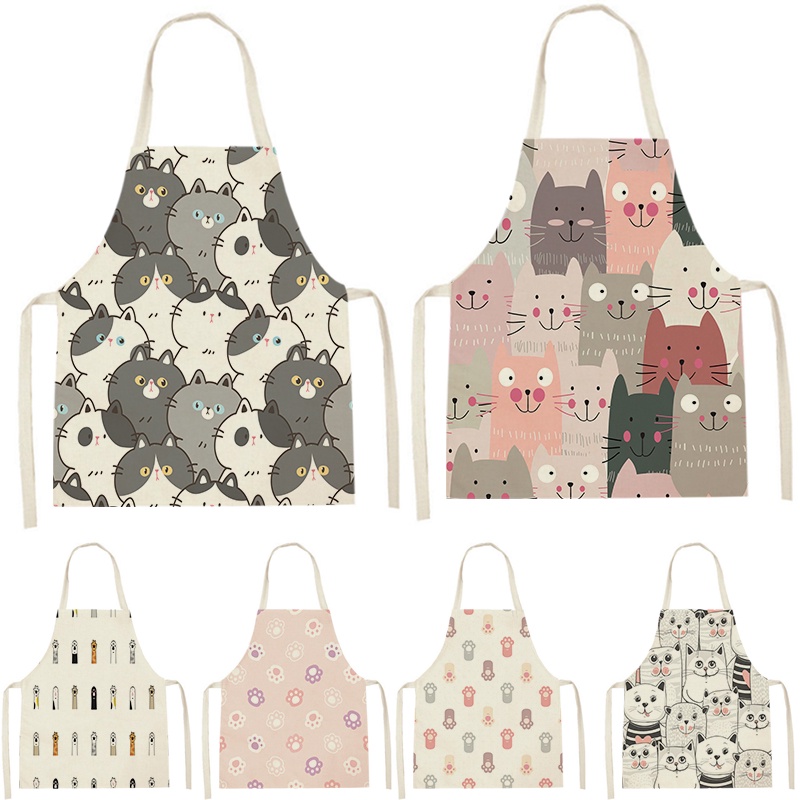 1 Pack Cat Pattern Printed Household Kitchen Aprons Linen Sleeveless ...