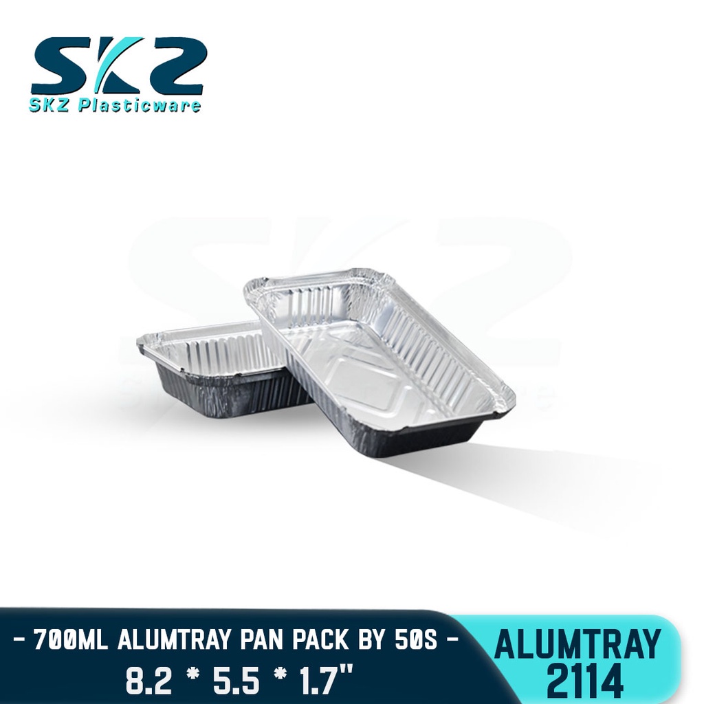 SKZ ALUMINUM FOIL TRAY 700ML [2114] RECTANGULAR ALUMTRAY WITH LID 50PCS ...