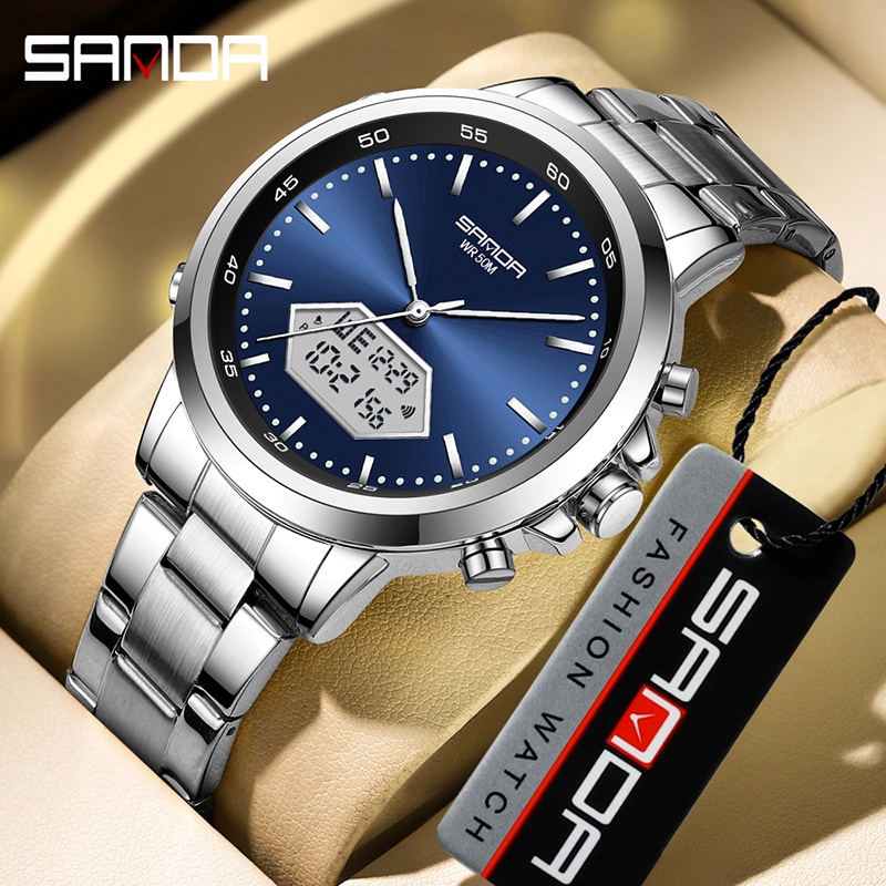 SANDA Waterproof Round Men's Fashion Quartz Watch Stainless Steel Strap ...