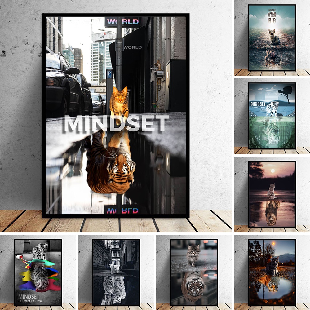 Mindset Motivational Poster Animal Cat Tiger Lion Canvas Painting ...
