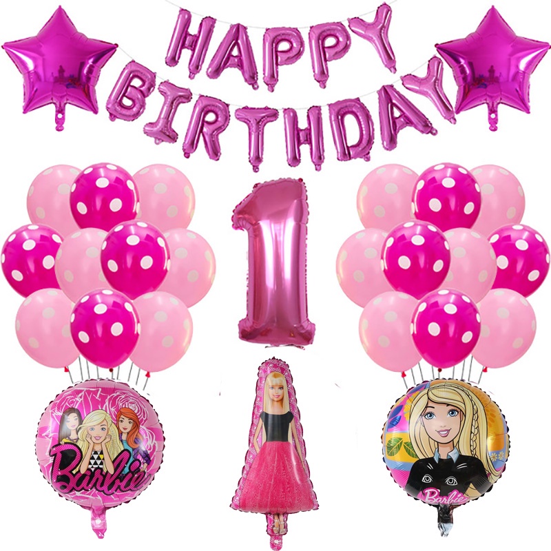 1Set Pink Rose Barbie Doll Theme Kid Birthday Party Balloon 32 Inch ...