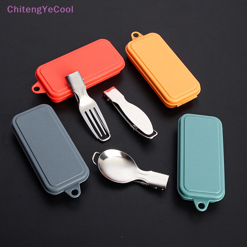 【HGPH】 Foldable Camping Spoon Fork Flatware Camping Utensil Set Folding Picnic Cutlery Utensil ...
