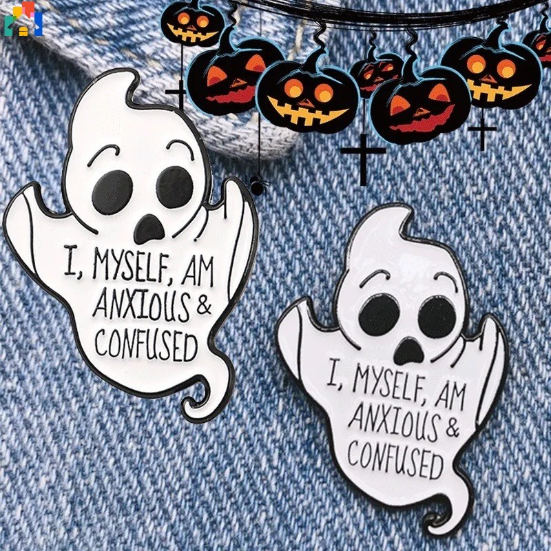 Cartoon Red Skeleton Matchstick Brooch Punk Funny Black White Ghost Pin ...