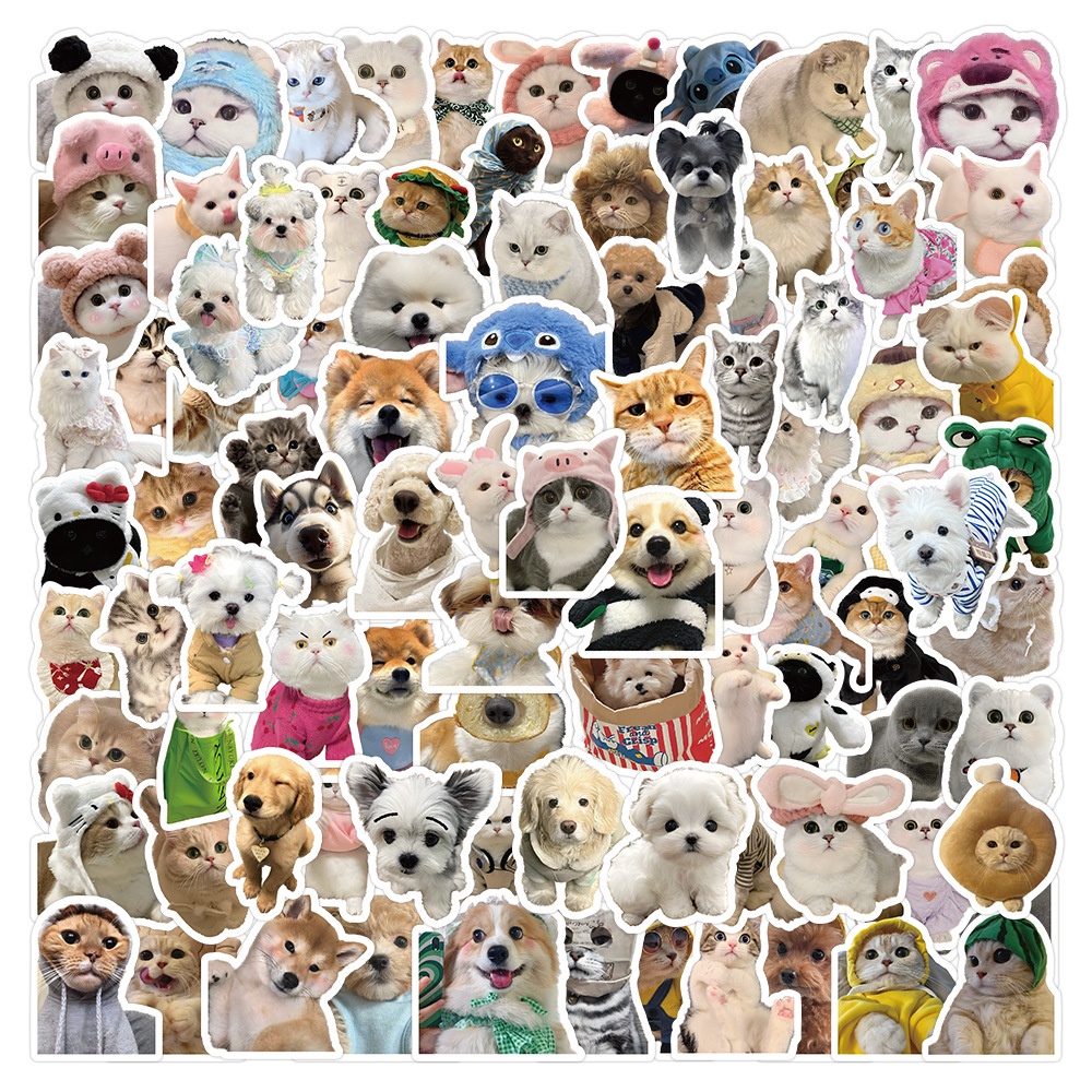 200/100PCS Funny Cute Pets Puppy Kitten Stickers For Helmet Bicycle ...