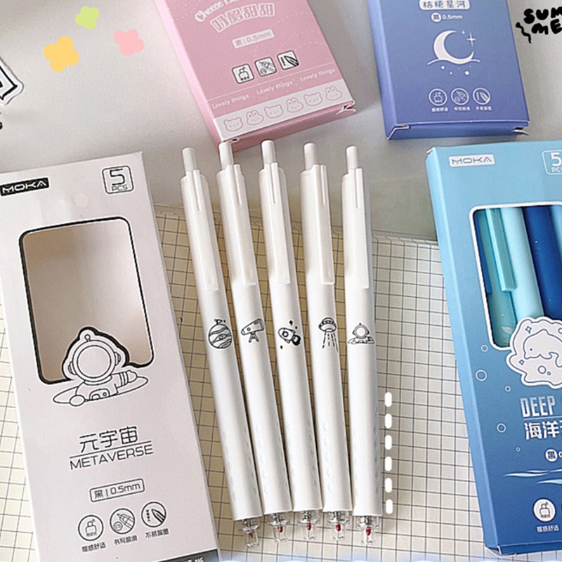 5Pcs/set 0.5mm Cartoon Gel Pen Set Premium CS Nib Black Ink Pens Write ...