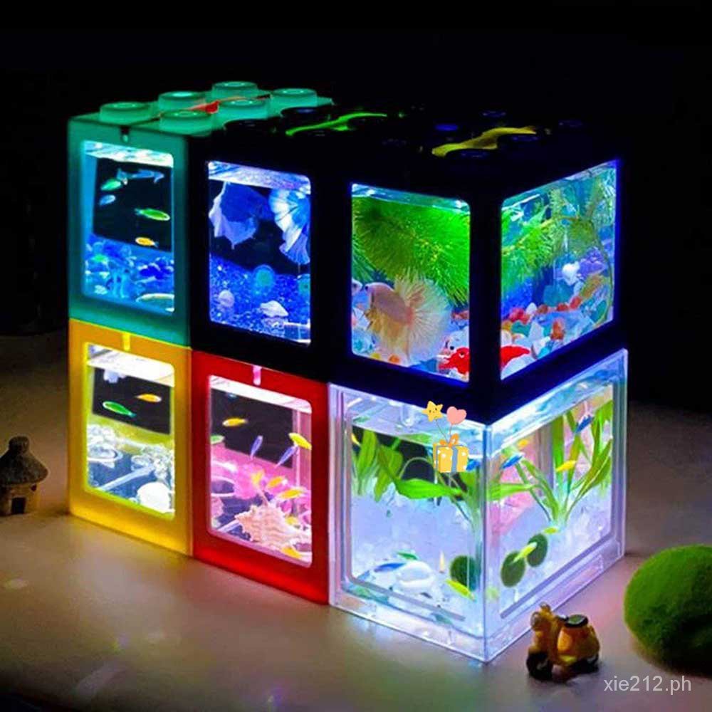 Betta fish Mini Aquarium Fighting Cylinder Rumble LED Building block ...