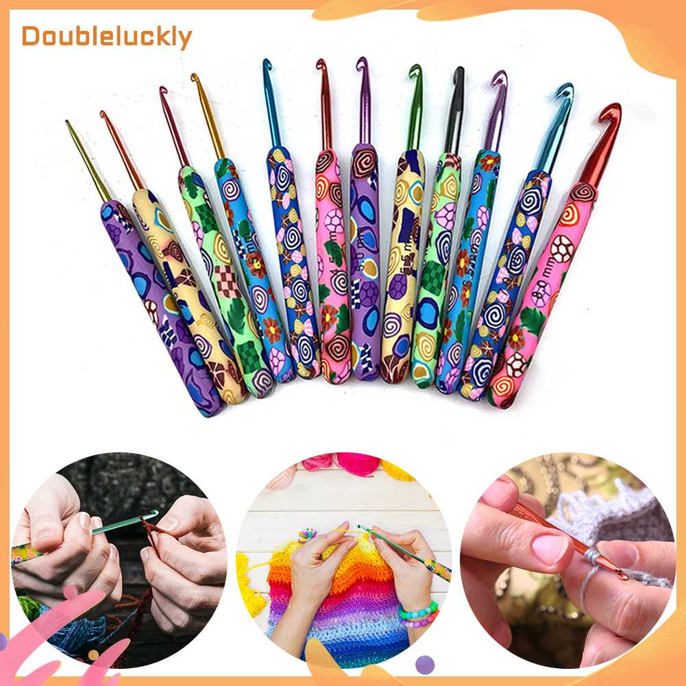 12pcs Ceramic Handle Needles Aluminum Crochet Hooks Set for Weaving ...