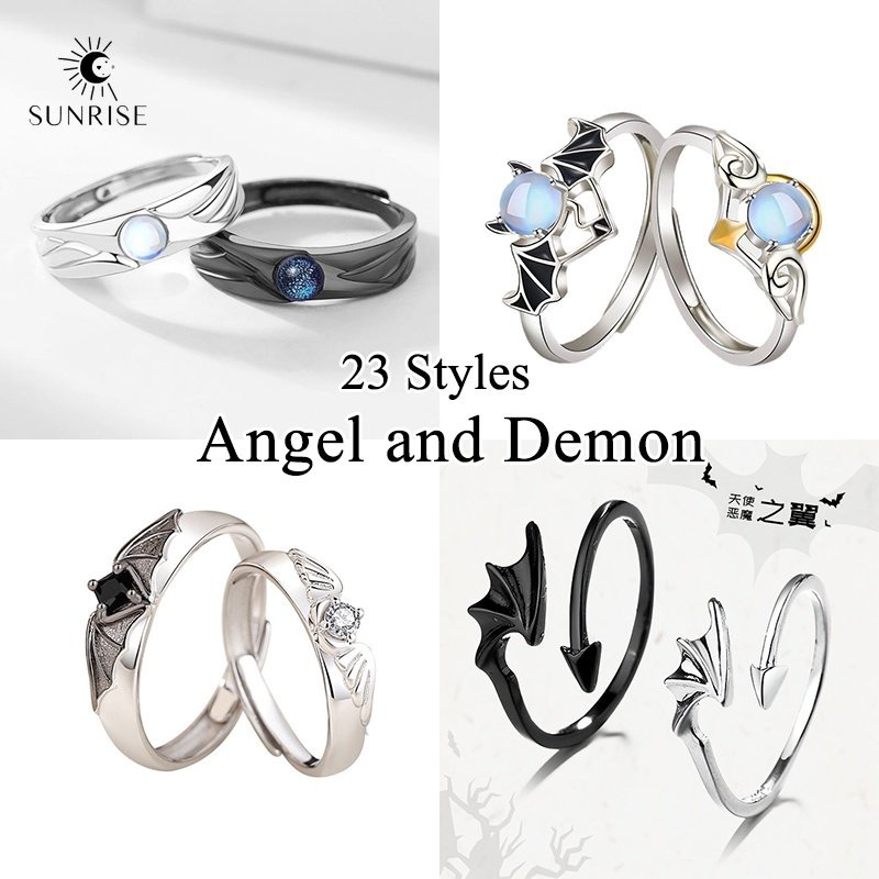 Angel and Demon Couple Adjustable Openings Ring for Women Men Korean ...