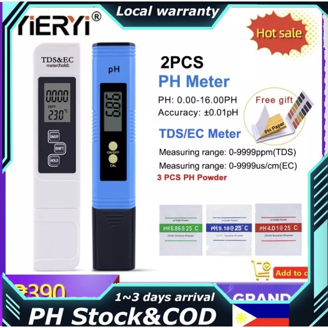 Portable PH Meter + Digital LCD Water Purity TDS EC Meter Water Quality ...