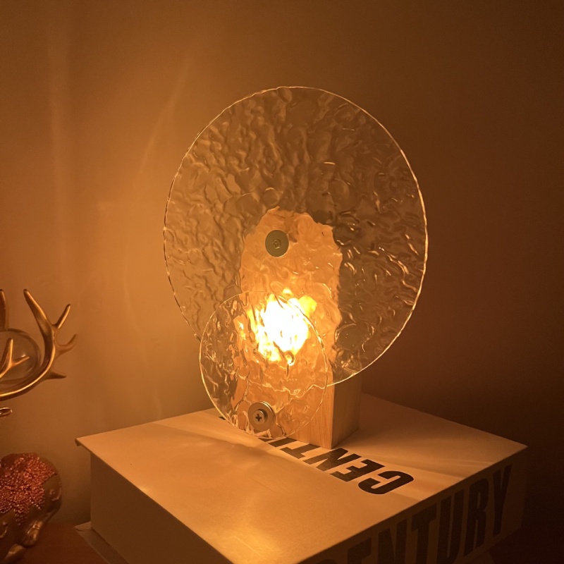 Solid Wood Craft Rotating Light and Shadow Water Pattern Table Lamp ...