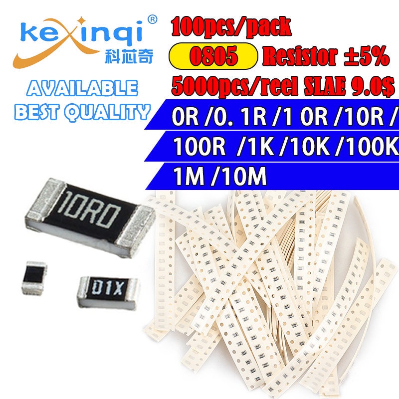100pcs/lot SMD 0805 Resistor 5% 1/8W resistance 0R Ohm 0.1R 1R 10R 100R 1K 10K 100K 1M 10M ...