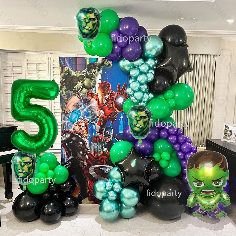 75Pcs/Set Hulk Latex Balloons Green Head Theme 32inch Green Number ...