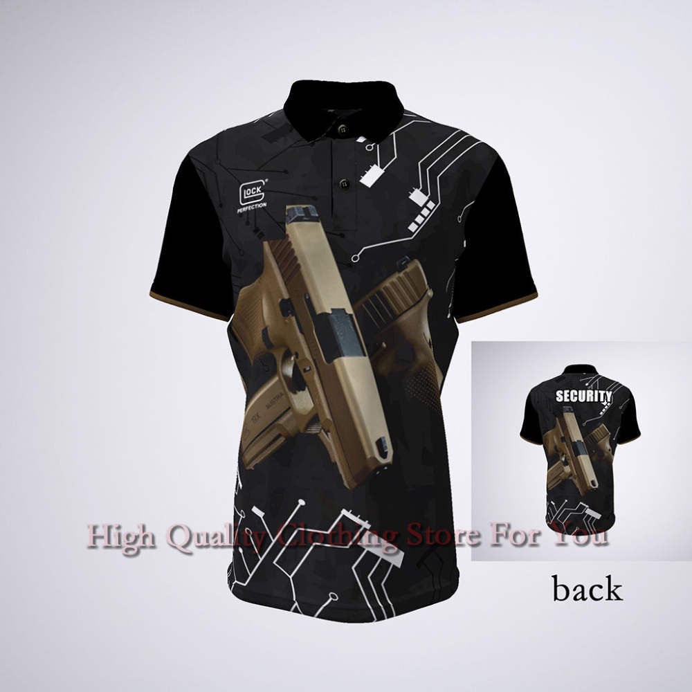 Security Guard Uniforms Polo Shirt for Men BLACK Glock FULL SUBLIMATION ...