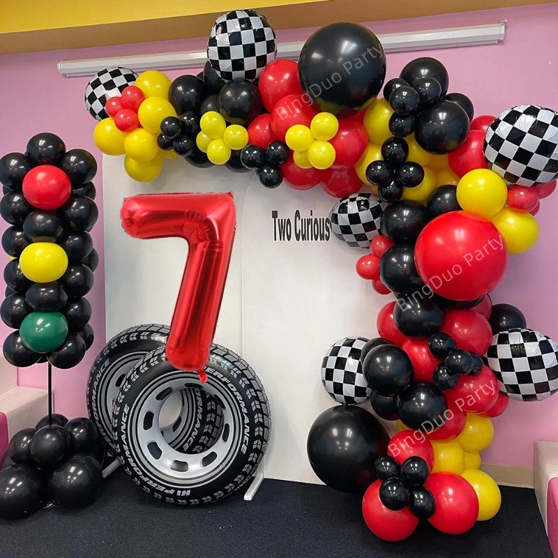 77/78pcs Racing Car Theme Balloons Garland Arch Kit Red Black Yellow ...