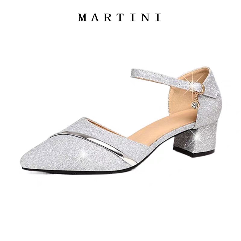 Martini Classy Silver Bride Wedding Heels with Block for Ladies 2 ...