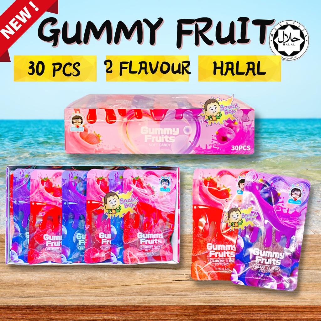 30pcs Hepin Fruits Gummy / Gula Jelly Candy (Grape / Strawberry ...