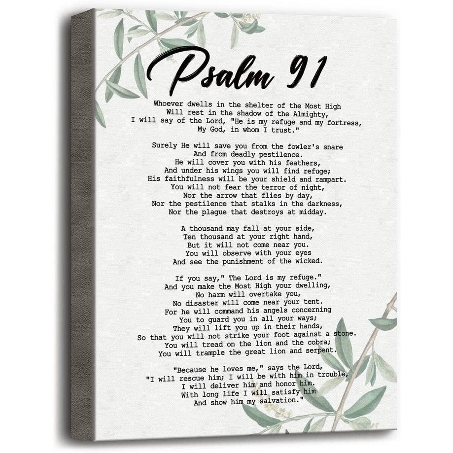 Inspirational Quotes Canvas Wall Art Psalms 91 Wall Art Sign Spiritual ...