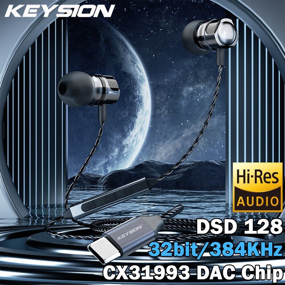 KEYSION Type-C HIFI Earphones DSD128 Bass Headphones Titanium Plated Dynamic Earbud 32bit 384KHz ...