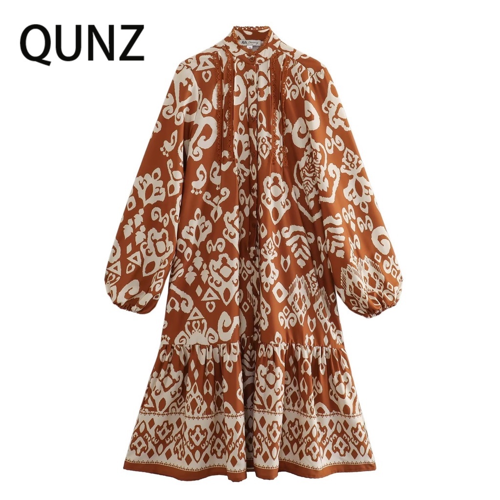 Qunz Long Sleeved Lace Lace Large Pendulum Dress 20315 | Shopee Philippines