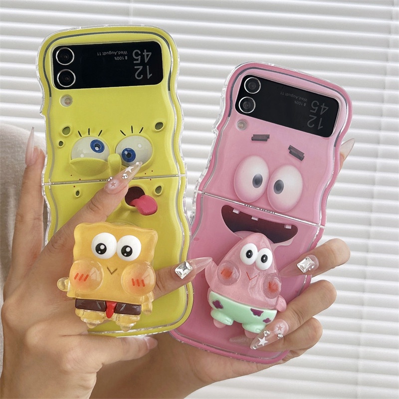 Funny 3D SpongeBob Bracket Phone Case For Samsung Galaxy Z Flip 4 3 5 Z ...