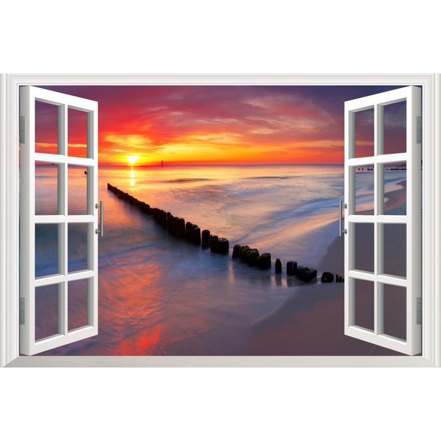 Seaside scenery Sea 3D Window View Sticker Wall Art Vinyl Decal Summer ...