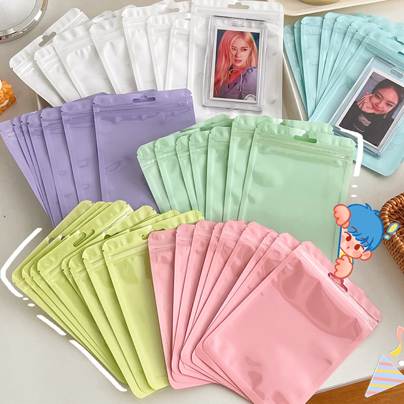 10 Pcs Macaroon Color Transparent Self-Sealing Bags Student Portable ...