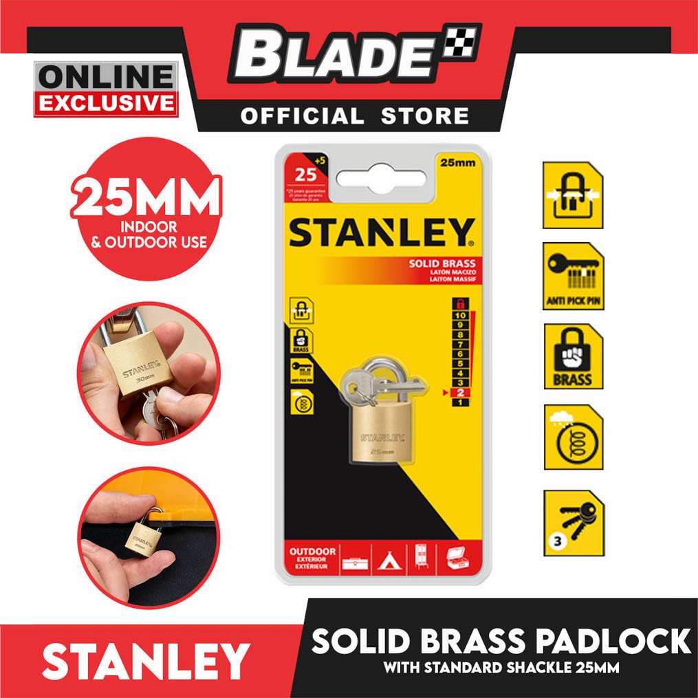 Stanley Solid Brass Padlock with Standard Shakle 25mm | Shopee Philippines